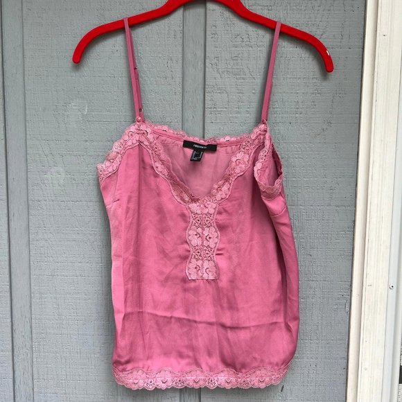 Forever 21 | Tops | Forever 2 Pink Satin Lace Spaghetti Strap Tank Size ...